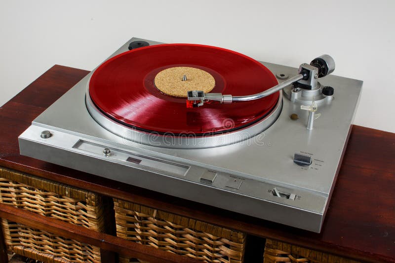 Red Vinyl Record on Turntable Stock Photo - Image of object, retro ...