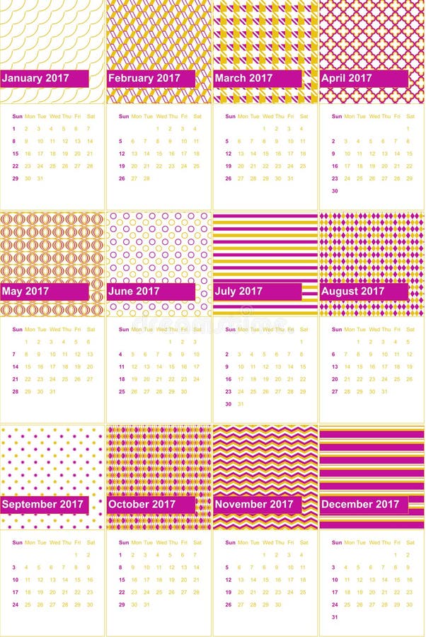 Red Violet and Gold Tips Colored Geometric Patterns Calendar 2016 Stock ...