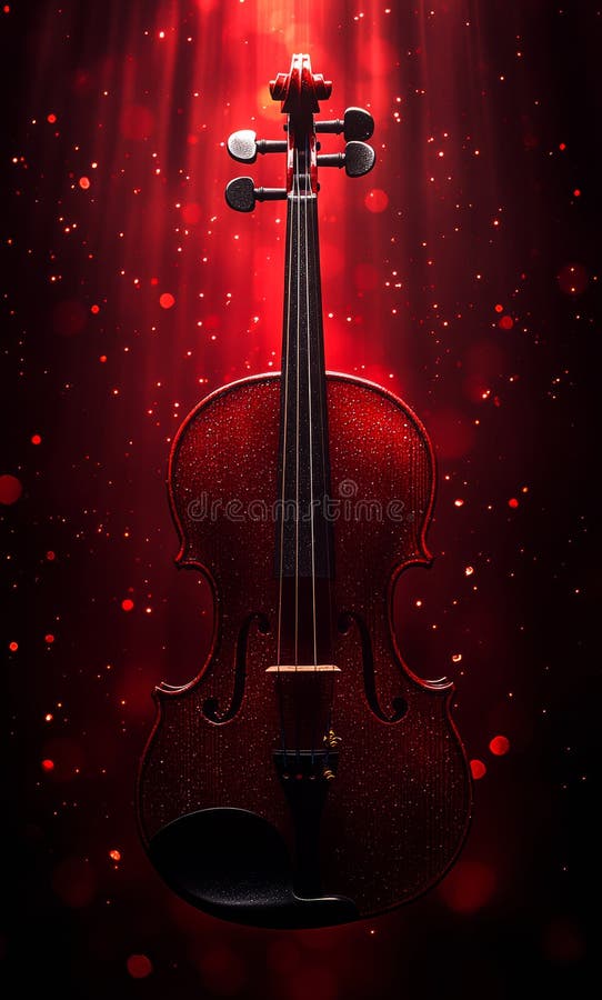 A Red Violin with a Black Bow is Shown in a Red Background Stock Photo ...