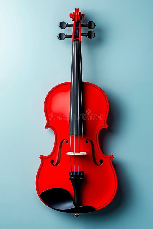 A Red Violin on a Blue Background Stock Photo - Image of center, body ...