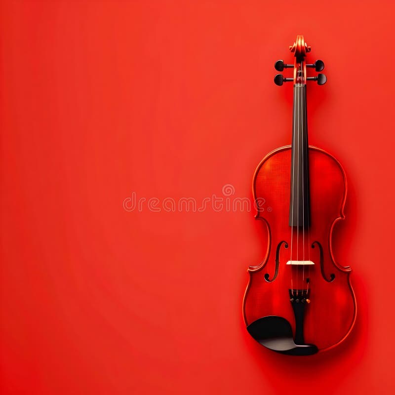 Red Violin on Red Background, Top View Stock Image - Image of violin ...