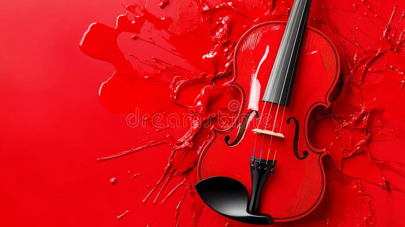 Red Violin in Splashes of Paint on Red Background. Classical Music ...