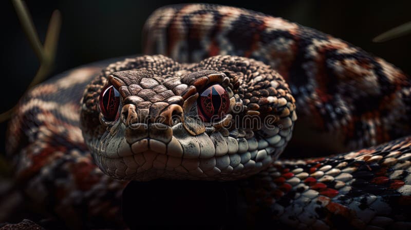 Red Viper Snake Closeup Face Stock Illustration - Illustration of angry ...