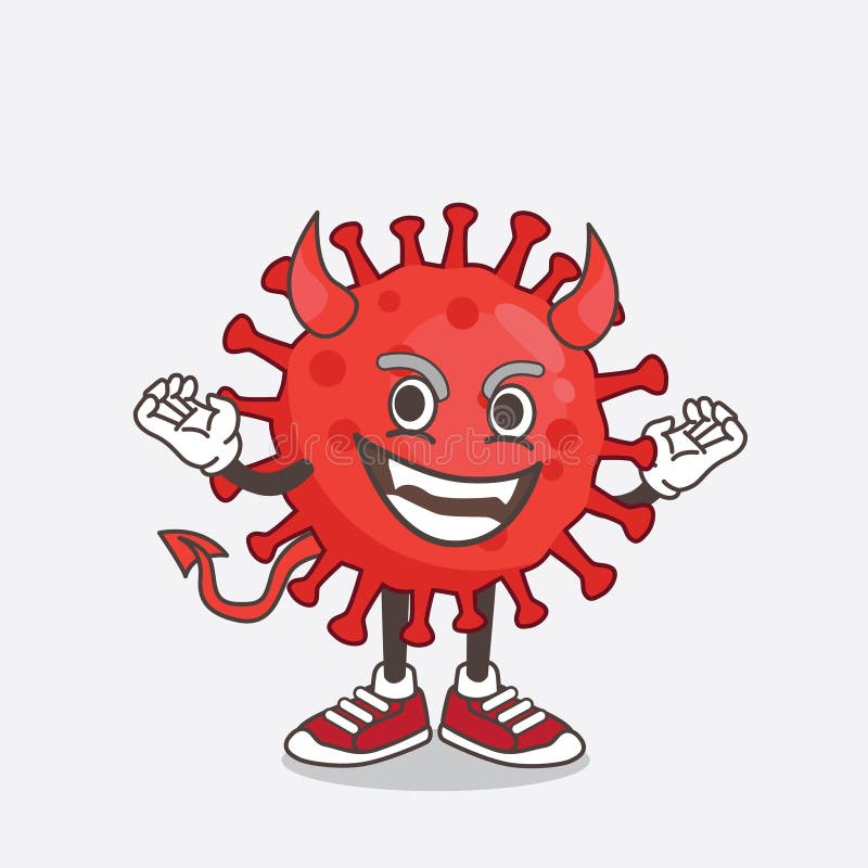Red Virus Cartoon Mascot Character As Red Devil with Horns and Tail ...