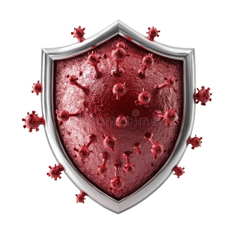 Red Virus Cells in Shield Isolated on Transparent Background. 3d ...
