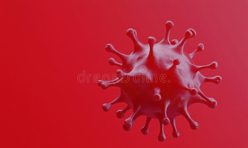 Red Virus Model on Red Background, Depicting Viral Structure and ...