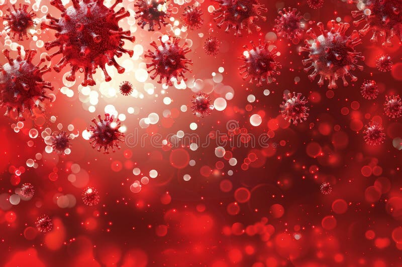 Red Virus Particles on a Bokeh Background Stock Illustration ...