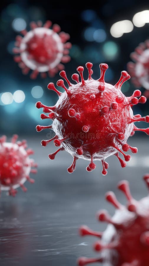 Red Virus Particles Under Microscopic View, Magnified Cells Causing ...