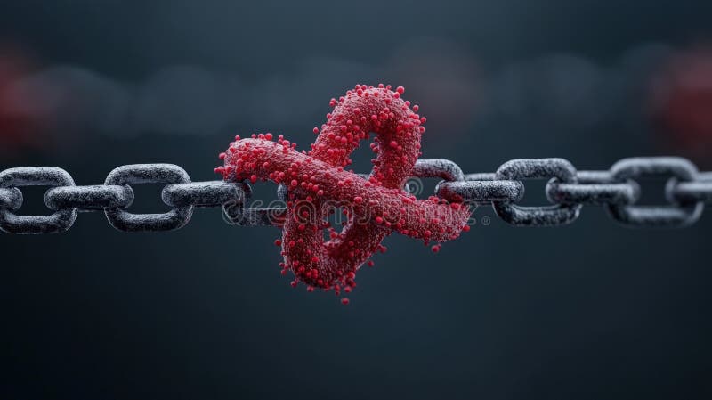 Red Virus Symbol on a Chain Representing Health Issues Stock ...