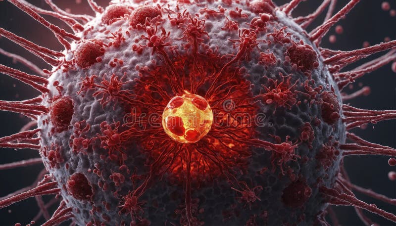 Red Virus Yellow Infection in Center with Pods Stock Image - Image of ...