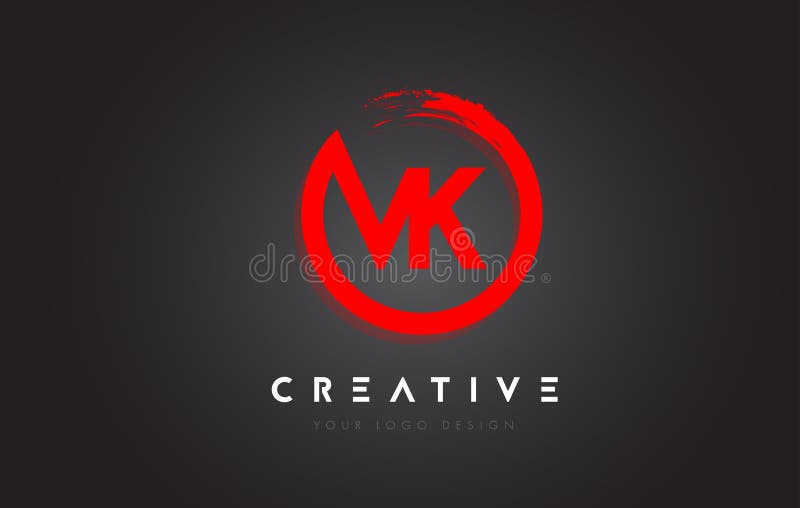 Red VK Circular Letter Logo with Circle Brush Design and Black ...