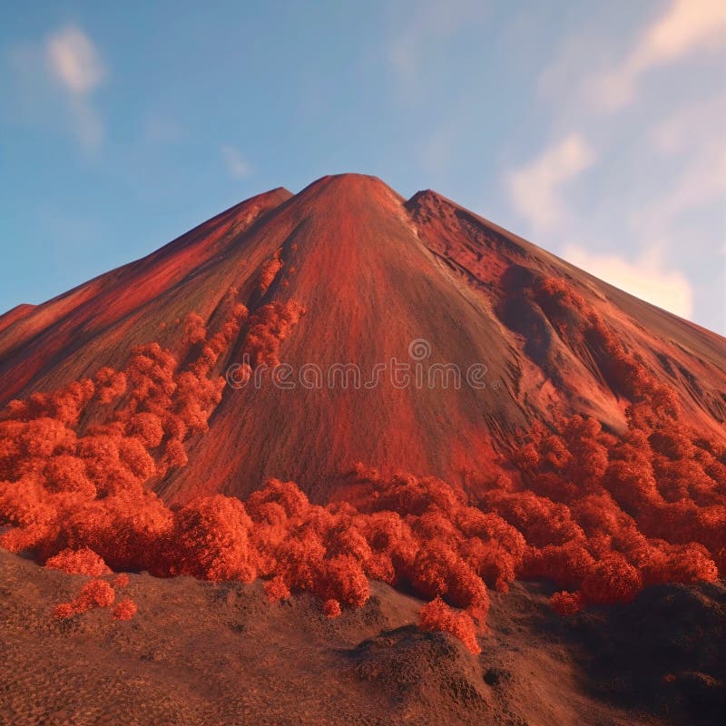 Red Volcano in Island Country Stock Illustration - Illustration of ...