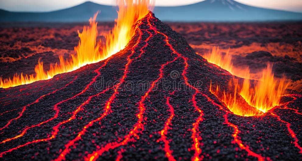 Red Volcano with Lava Flowing Stock Photo - Image of eruption ...