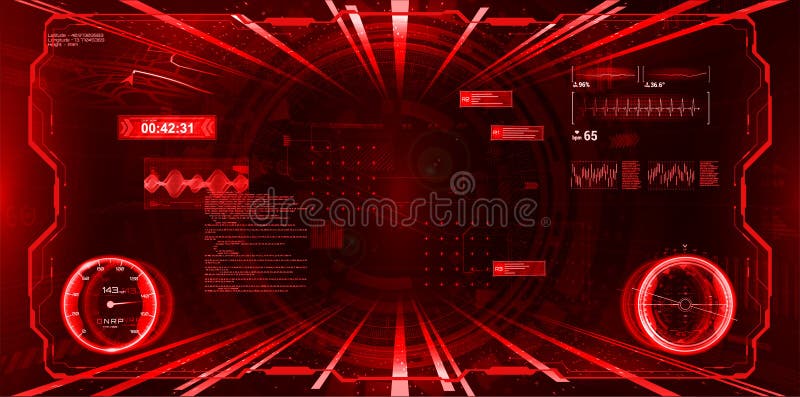 RED VR Cockpit with HUD Interface and Virtual Cyberspace. Virtual ...