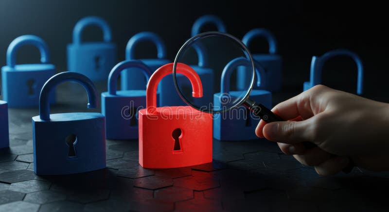 Red Vulnerability: a Dramatic Close-up of a Single Unlocked Lock Stock ...