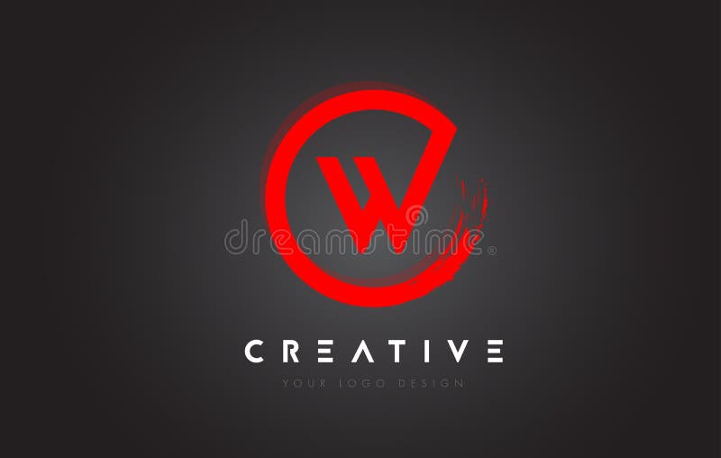 Red W Circular Letter Logo with Circle Brush Design and Black ...