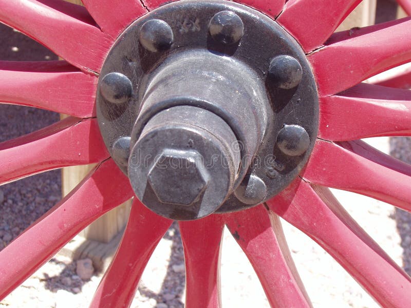 Wagon Wheel Hub with Red Spokes Stock Photo - Image of technology ...
