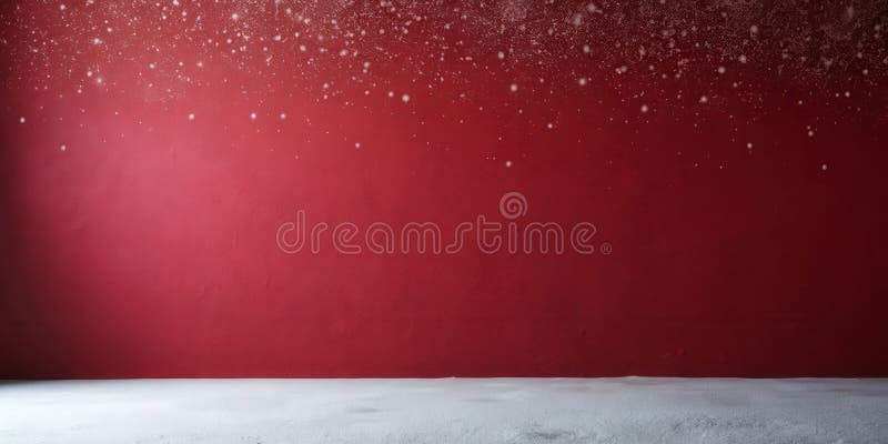 Red Wall Backdrop with Falling Snow and a Snowy Floor for Winter Design ...