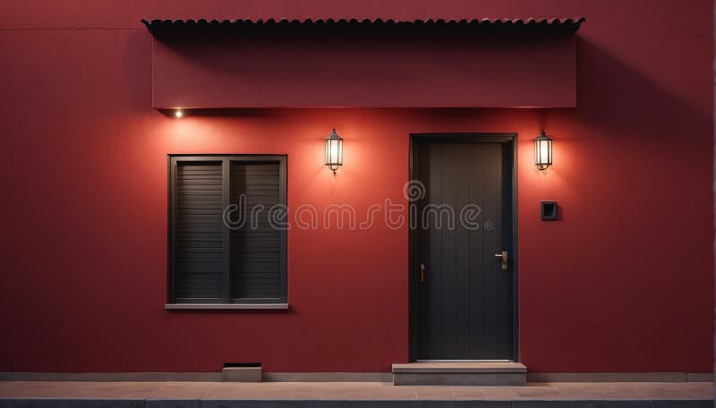 Red Wall with Door and Dramatic Lighting on House Ai Generated Stock ...