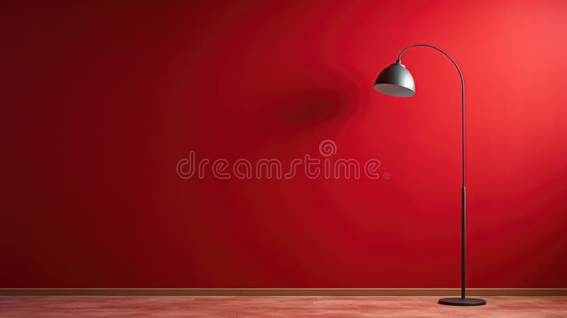 Red Wall and Floor Lamp. Background Stock Image - Image of stylish ...