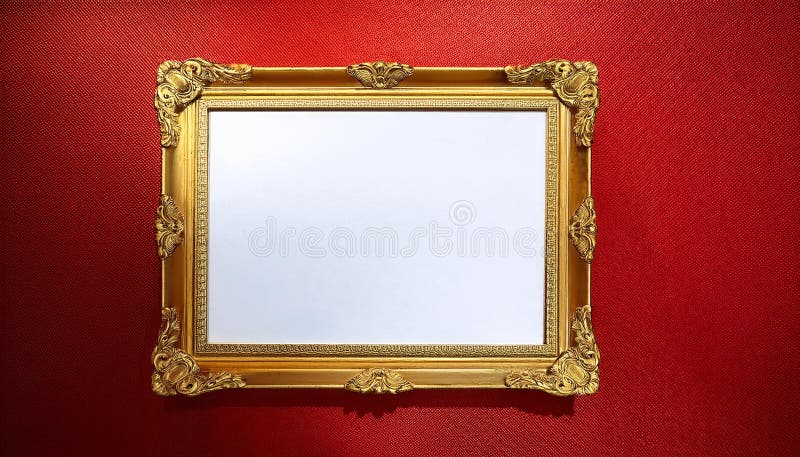 Red Wall with Gold Frame stock illustration. Illustration of display ...
