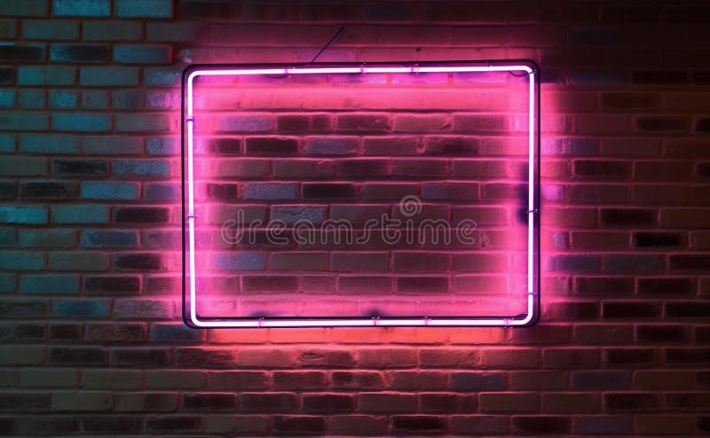 Red Wall with Light. Brick Wall and Square Neon Sign Frame Stock ...