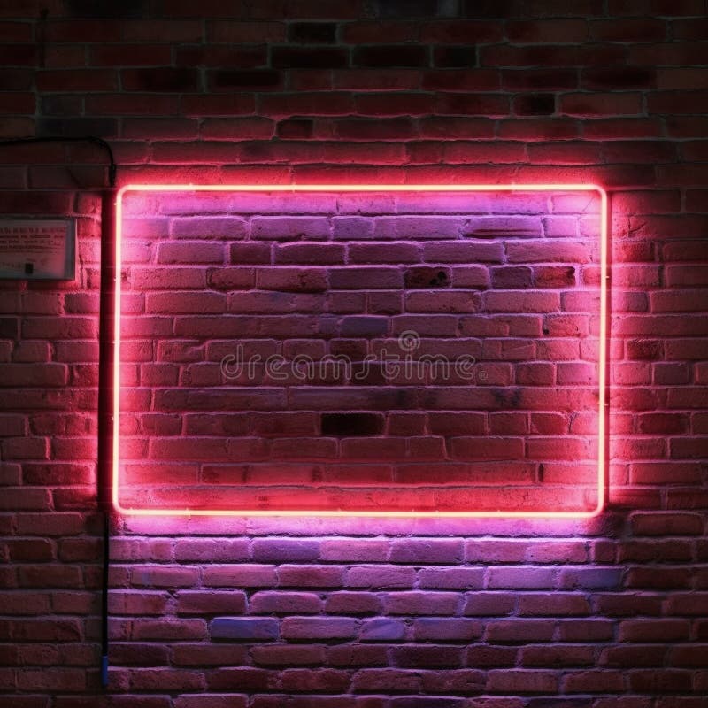 Red Wall with Light. Brick Wall and Square Neon Sign Frame Stock ...