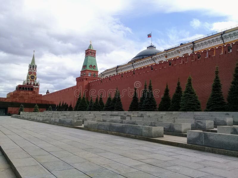 The Red Wall of the Moscow Kremlin with Firs. Stock Photo - Image of ...