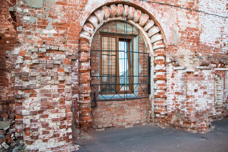 The Red Wall of an Old Building Stock Photo - Image of ruins, door ...