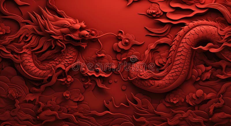 Red Wall Paper with Chinesestyle Red Dragon Wallpaper Stock ...
