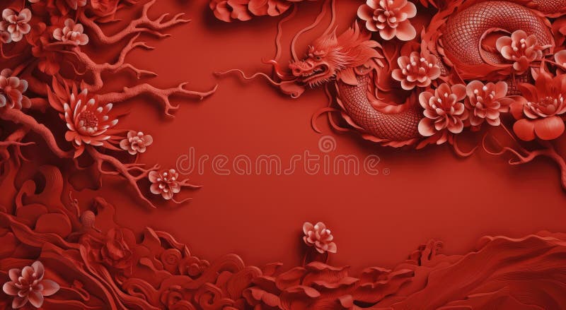 Red Wall Paper with Chinesestyle Red Dragon Wallpaper Stock ...