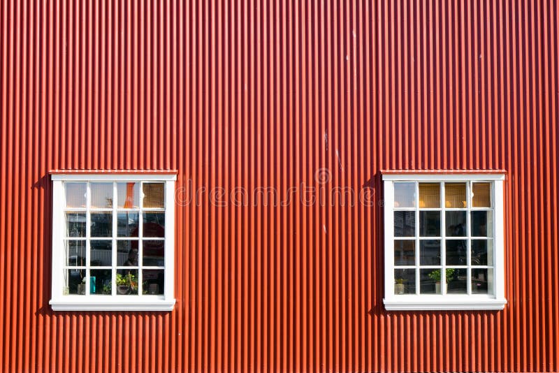 Red wall and two windows stock photo. Image of color - 56034174