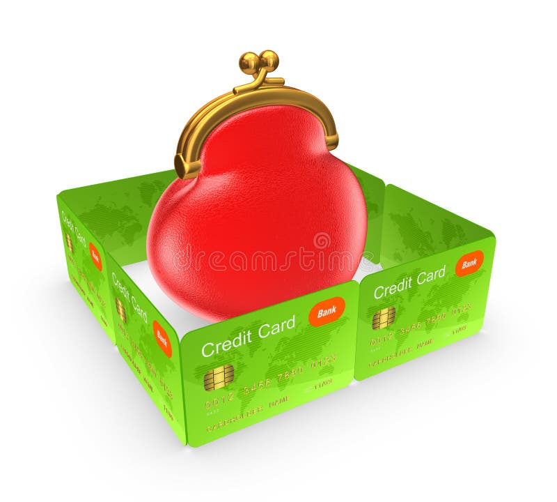 Red Wallet Behind the Wall of Credit Cards. Stock Image - Image of ...