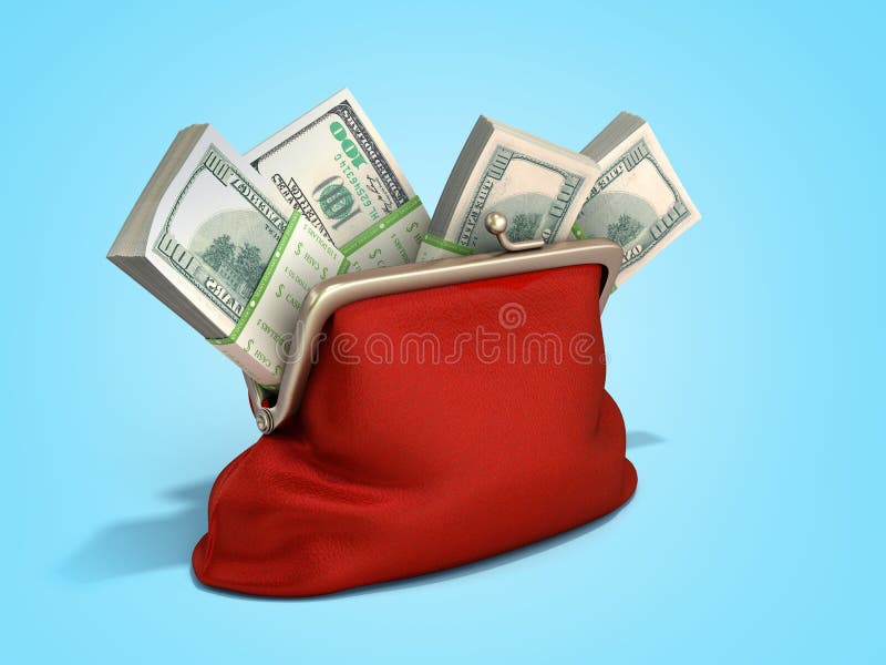 Red Wallet with Dollar Money Stacks 3d Render on Blue Gradient ...