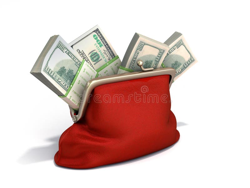 Red Wallet with Dollar Money Stacks 3d Render on White Background Stock ...