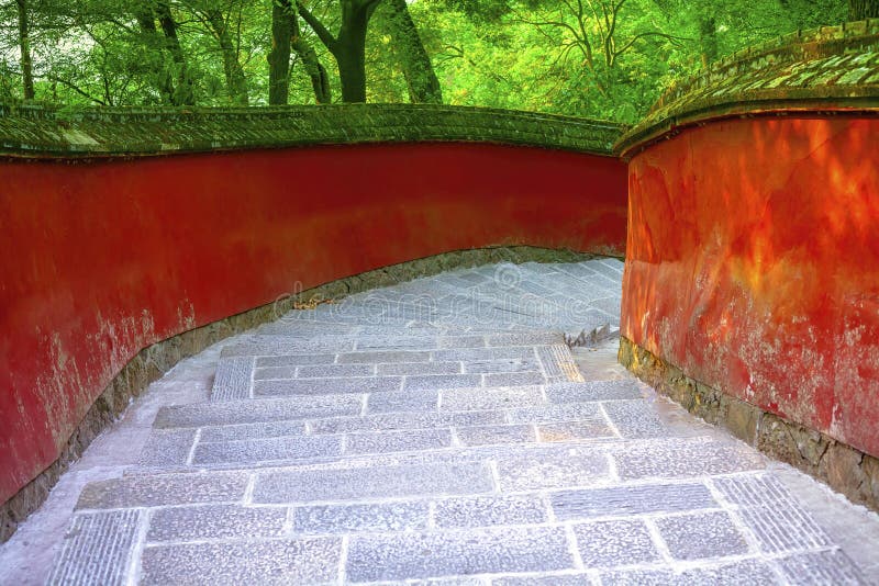 Red Walls and Stairs in Traditional Temple Stock Image - Image of ...
