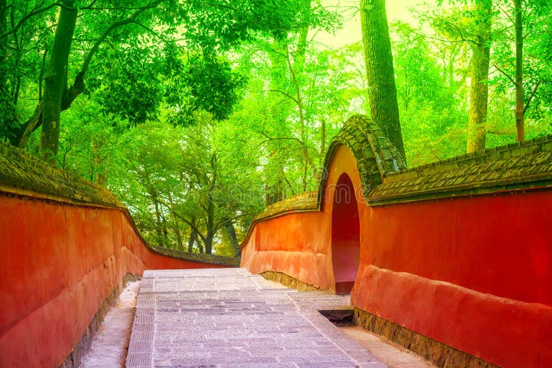 Red Walls and Stairs in Traditional Temple Stock Photo - Image of stone ...