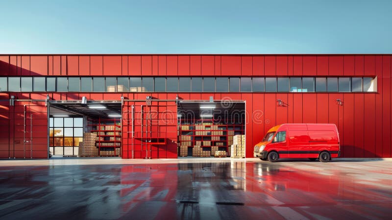 The Red Loading Warehouse. AI Generated Stock Image - Image of freight ...