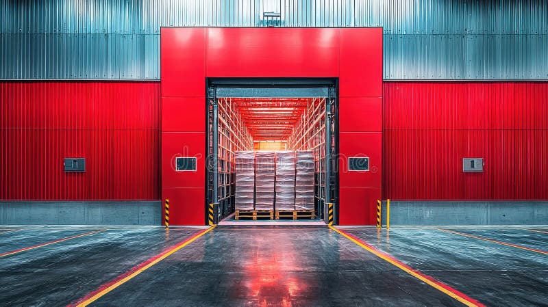 Red Warehouse Featuring a Red Door and Matching Red Wall in an ...