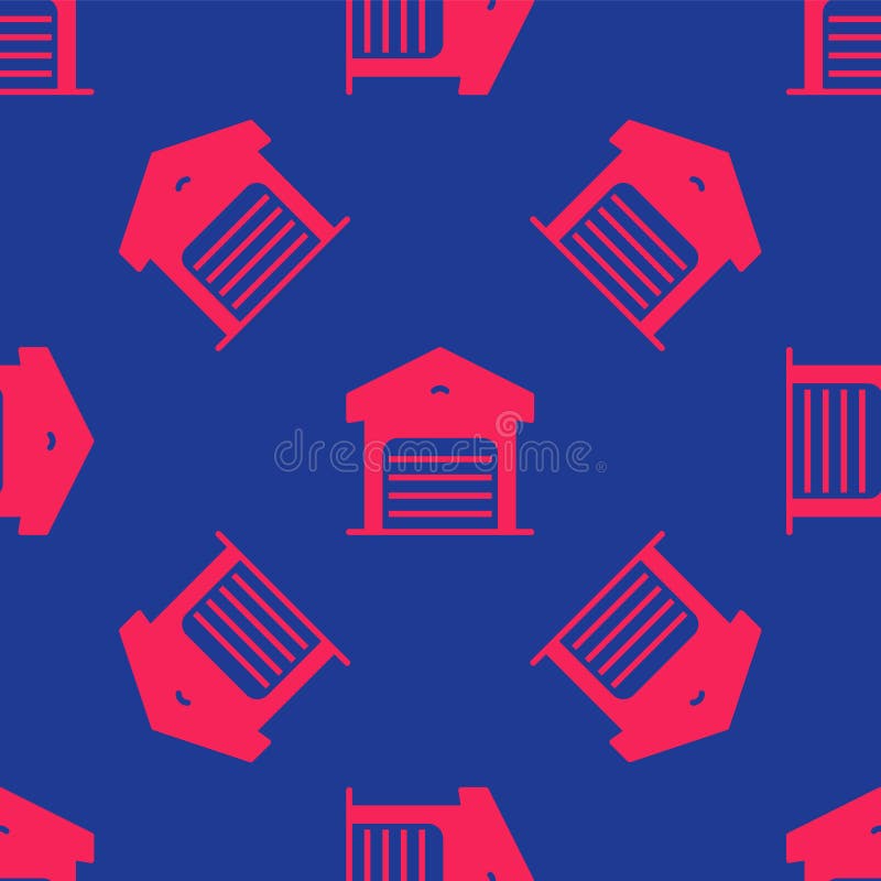 Red Warehouse Icon Isolated Seamless Pattern on Blue Background. Vector ...