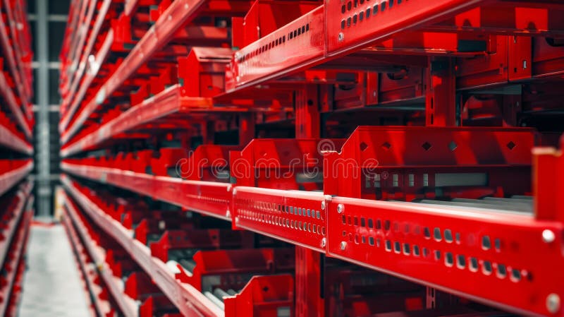 Red Warehouse Shelving, Empty Storage Industrial Interior Stock ...