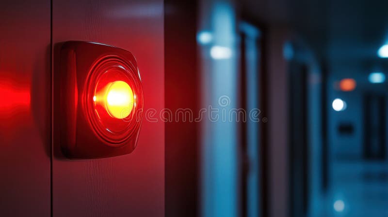Red Warning Alarm Light on Wall in Dimly Lit Corridor Signifying ...