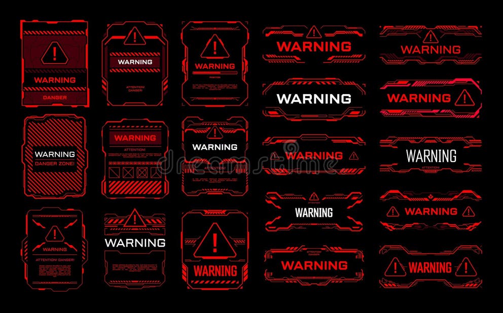 Red Warning Danger Attention HUD Interface Frames Stock Vector ...