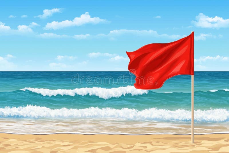 Red Warning Flag on the Beach Ai Illustration Stock Illustration ...