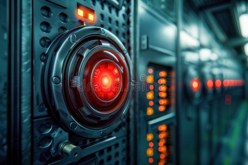 Red Warning Light on Modern Technology Server Rack, Futuristic Data ...