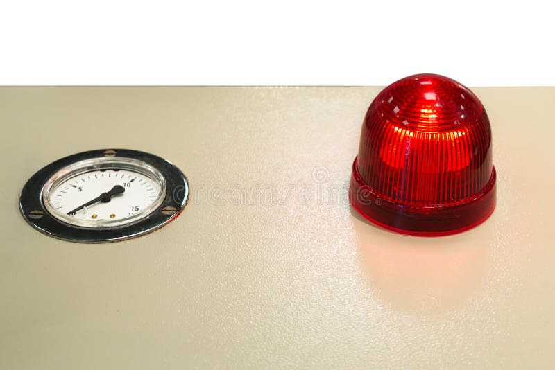 The Red Warning Light and the Instrument Pointer. Stock Photo - Image ...