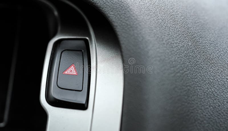 Red Warning Light Triangle Button in Modern Car Interior Panel, Closeup ...