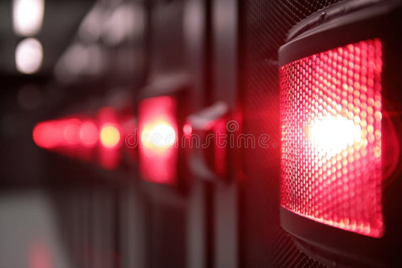 Red Warning Lights in Data Center Server Room with Security Alert ...