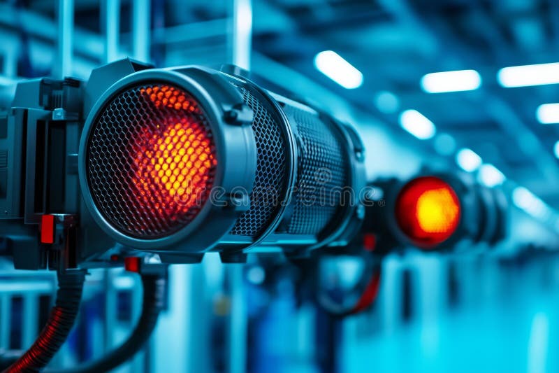 Red Warning Lights on Industrial Machinery in High-tech Environment ...