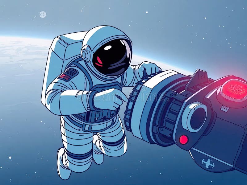 Red Warning Lights in Orbital Scene Stock Illustration - Illustration ...